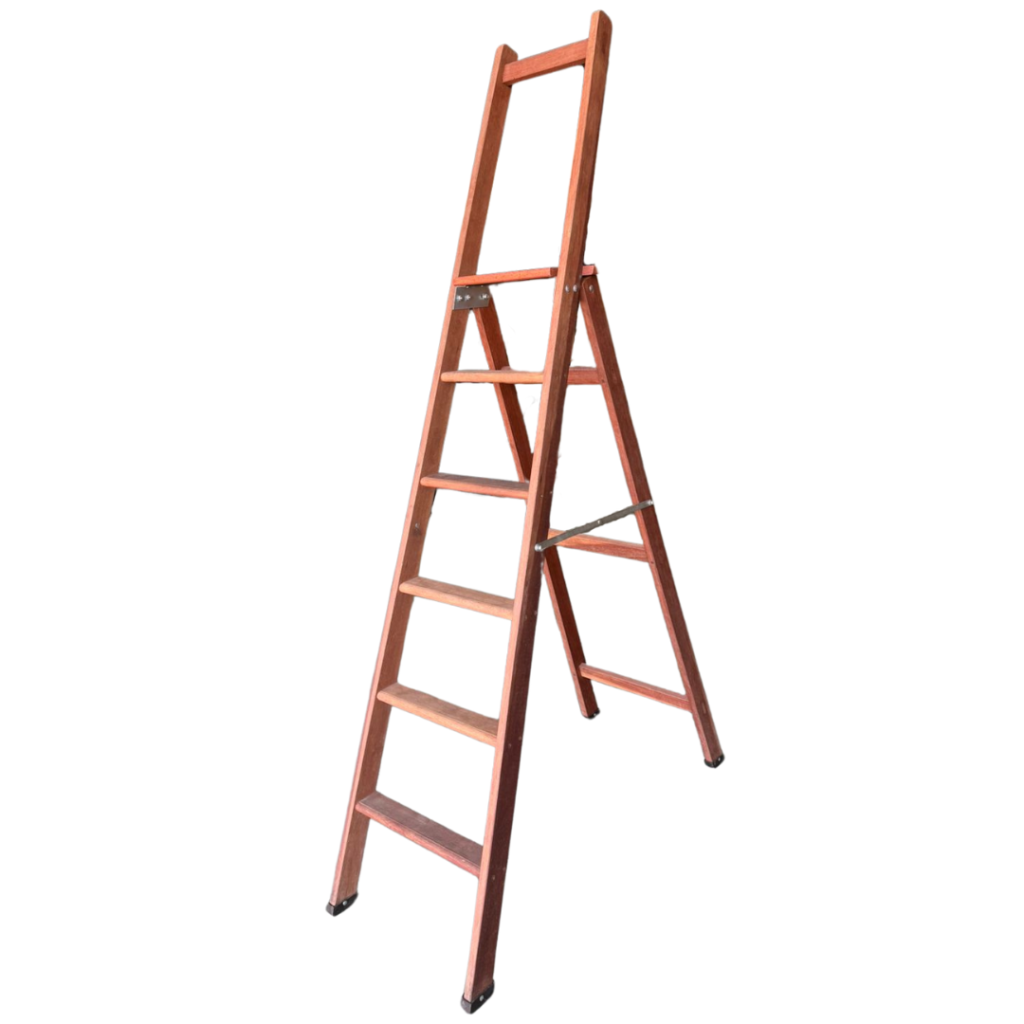 Escada Duplo Acesso com Alça – 5 Degraus + Patamar – Madeira – 1,42/1 ...